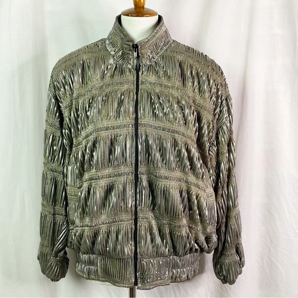Vintage | Jackets & Coats | Vintage Metallic Gold Ruched Bomber Jacket ...